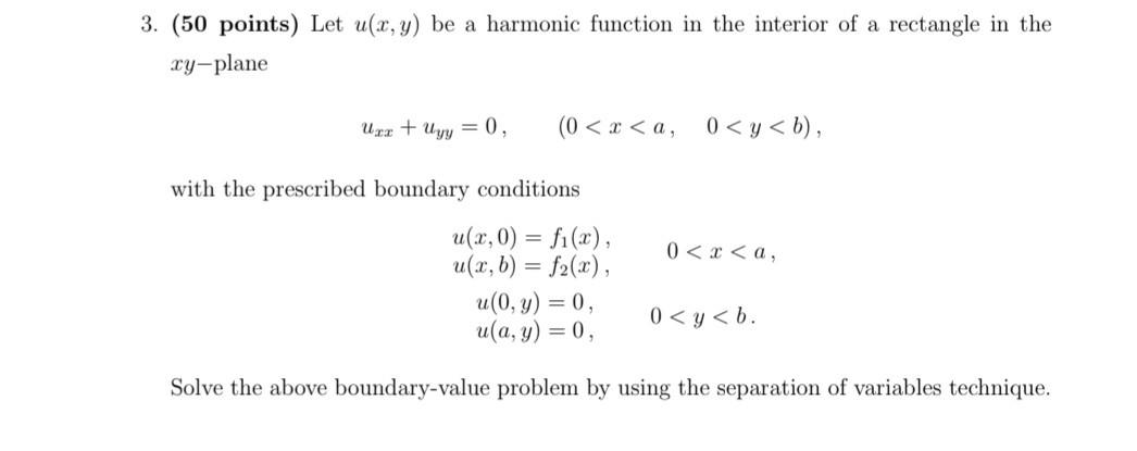 Solved 3. (50 points) Let u(x,y) be a harmonic function in | Chegg.com