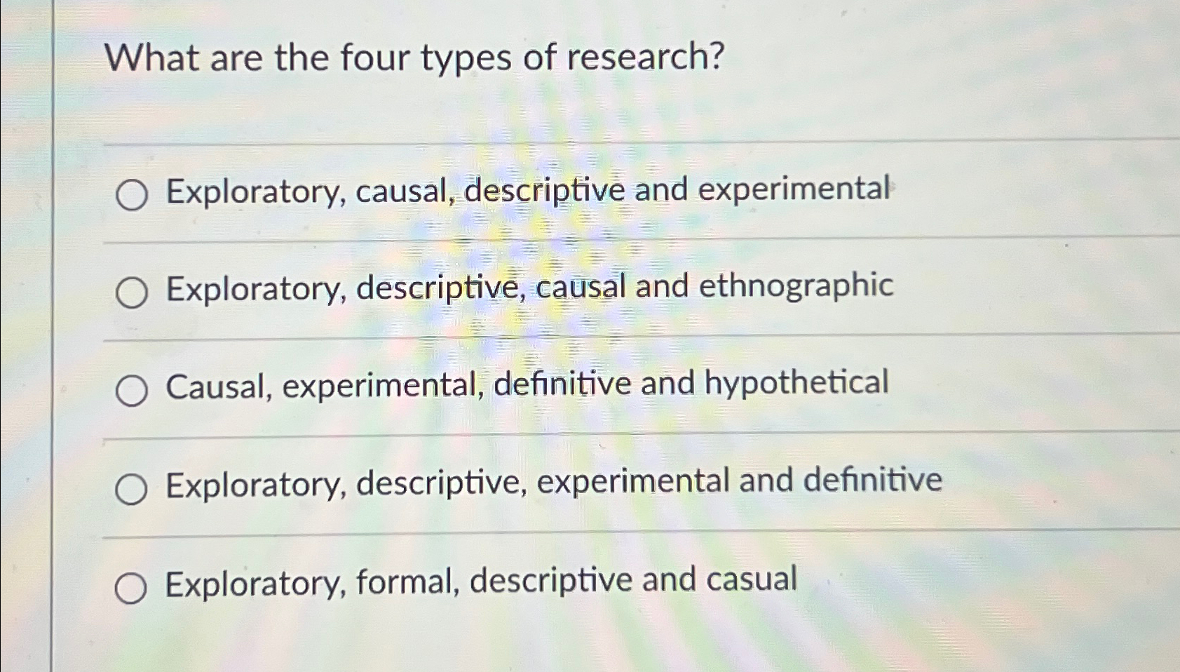 Solved What are the four types of research?Exploratory, | Chegg.com