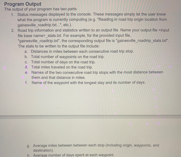 Solved Input File Format The Road Trip File Is A Text File 5680