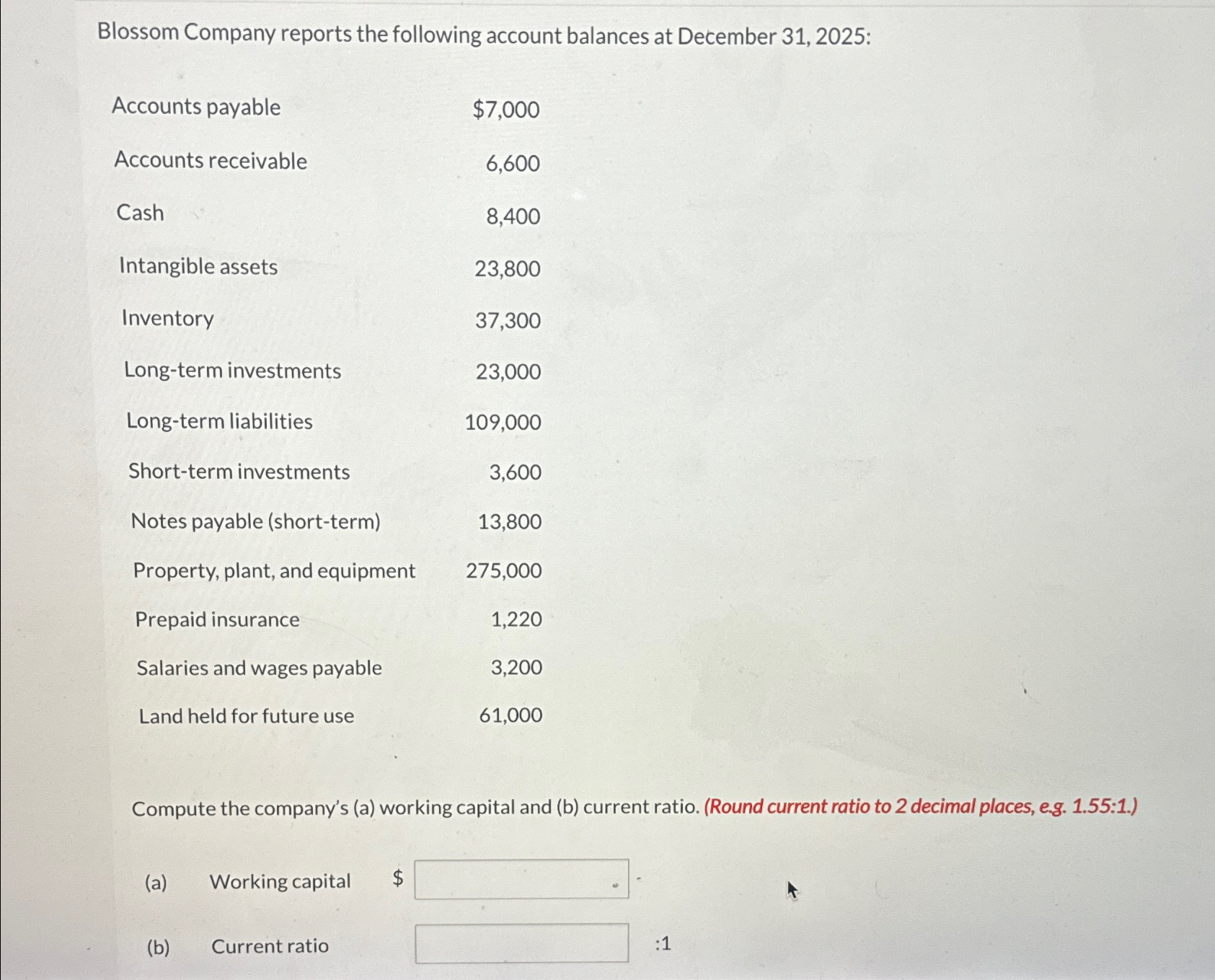 Solved Blossom Company reports the following account | Chegg.com