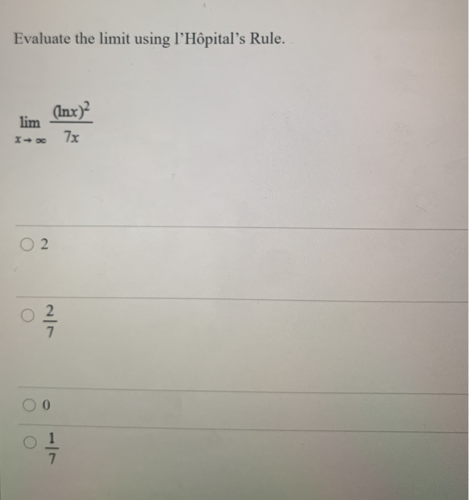 Solved Evaluate the limit using l'Hôpital's Rule. (nx lim - | Chegg.com