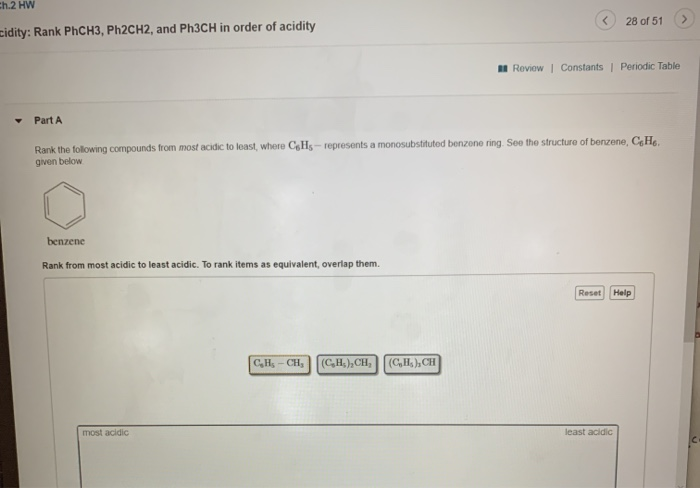 Solved Ch.2 HW 28 of 51 sidity: Rank PhCH3, Ph2CH2, and | Chegg.com