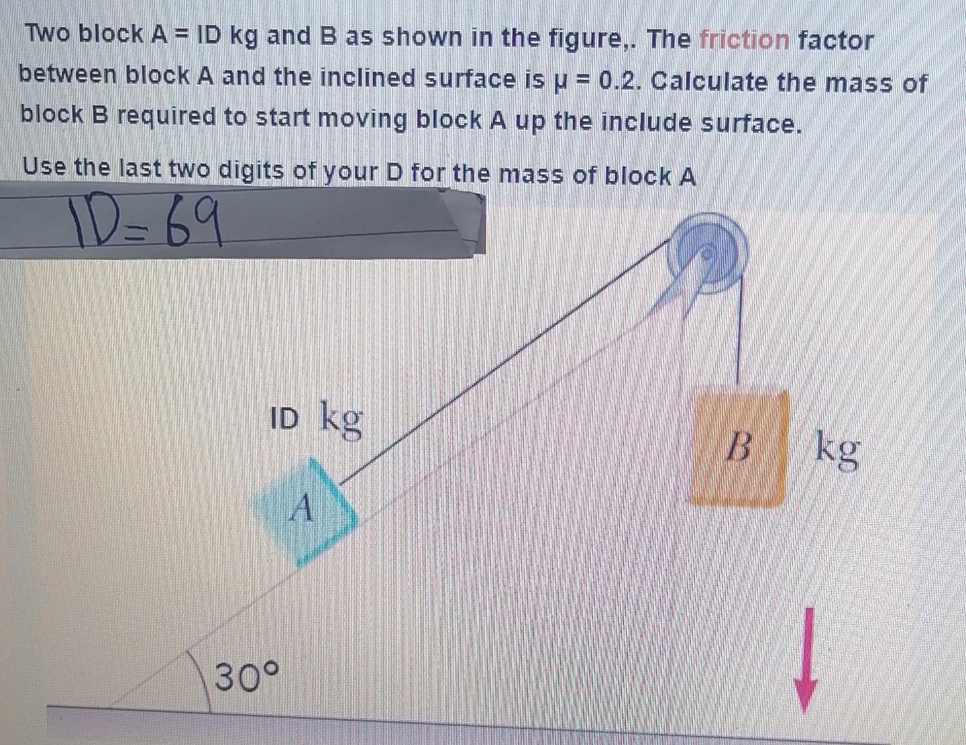 Solved Two block A = ID kg and B as shown in the figure,. | Chegg.com