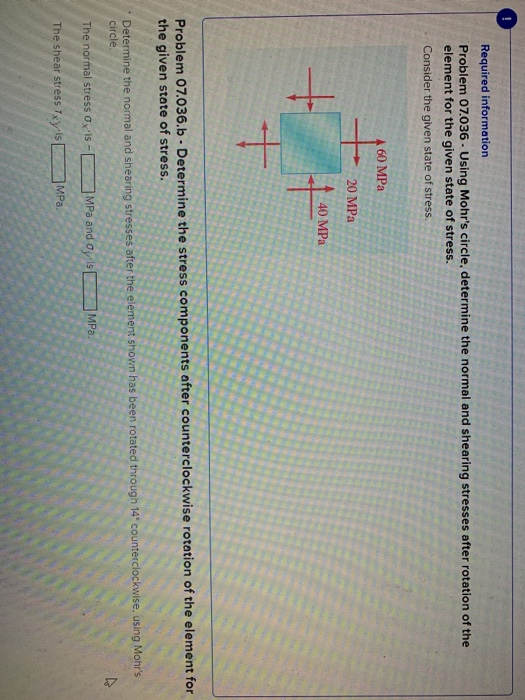 Solved Required information Problem 07.036. Using Mohr's | Chegg.com