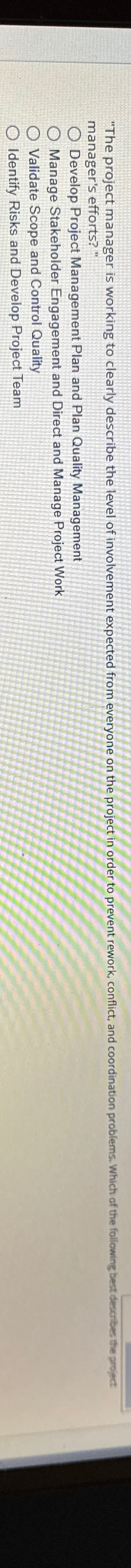 Solved "The project manager is working to clearly describe | Chegg.com