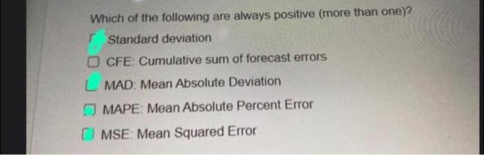 Solved Which of the following are always positive (more than | Chegg.com