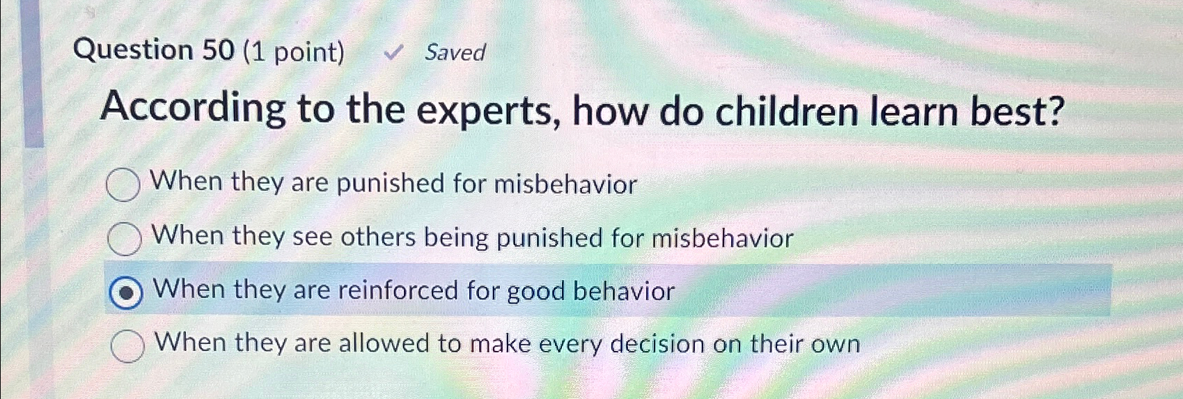 Solved Question 50 (1 ﻿point) ﻿SavedAccording to the | Chegg.com