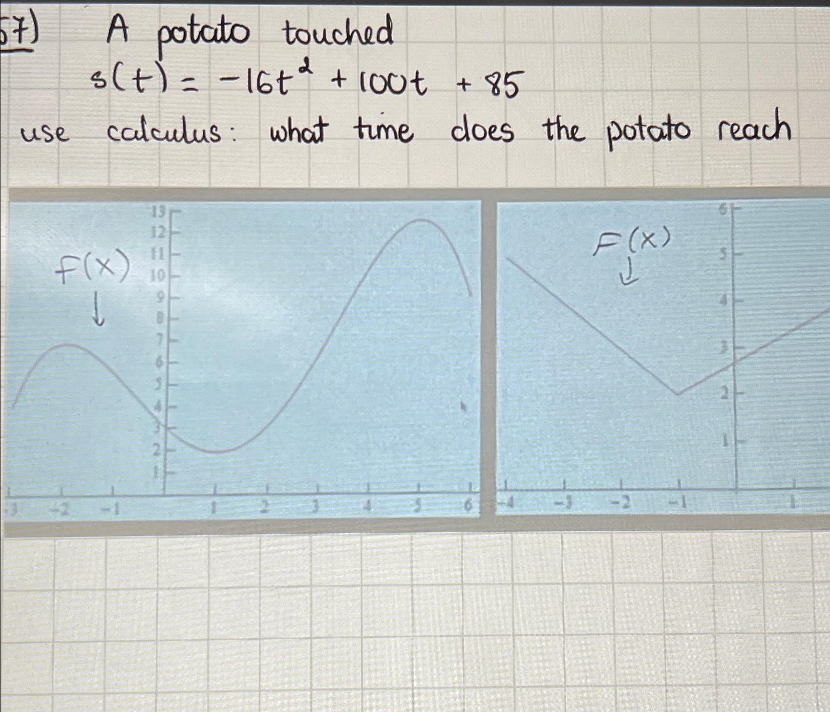 Solved A potato toucheds(t)=-16t2+100t+85use calculus: what | Chegg.com