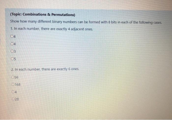 Solved (Topic: Combinations & Permutations) Show how many | Chegg.com