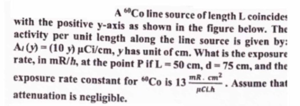 Solved \\( A^{60} \\mathrm{Co} \\) line source of length \\( | Chegg.com
