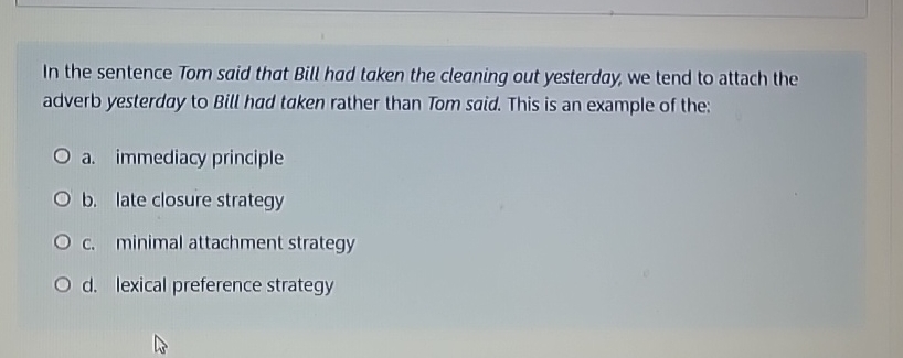 Solved In the sentence Tom said that Bill had taken the | Chegg.com