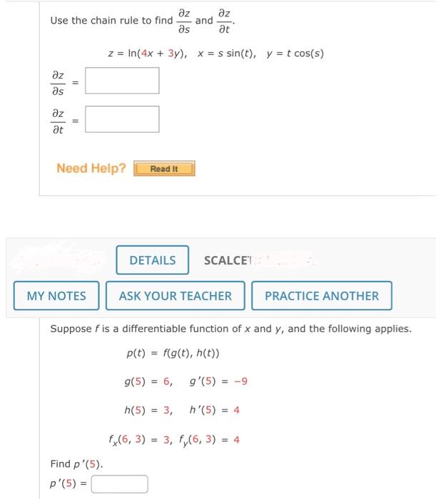 Solved Use the chain rule to find ∂s∂z and ∂t∂z. | Chegg.com