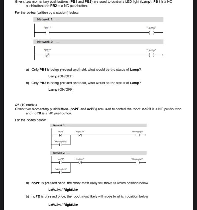 Solved Given: two momentary pushbuttons (PB1 and PB2) are | Chegg.com