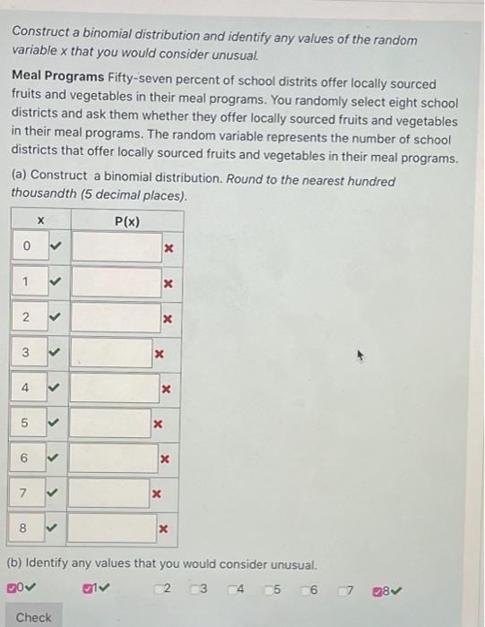 Solved Construct a binomial distribution and identify any | Chegg.com