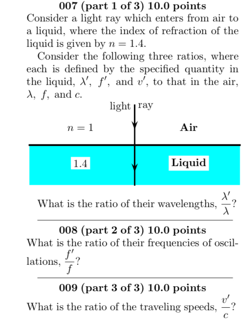Solved 007 (part 1 ﻿of 3 ) 10.0 ﻿pointsConsider a light ray | Chegg.com