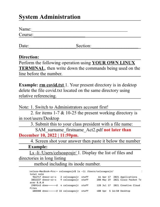 Solved System Administration Name: Course: Date: Section: | Chegg.com