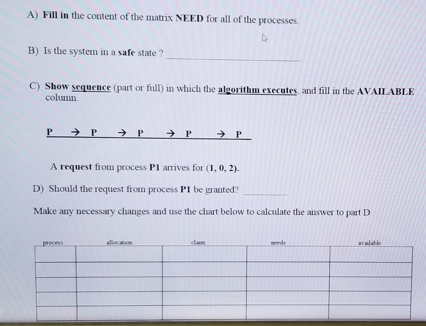 Solved A) Fill in the content of the matrix NEED for all of | Chegg.com