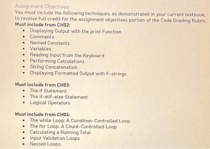 Assignment Objectives You must include the following | Chegg.com