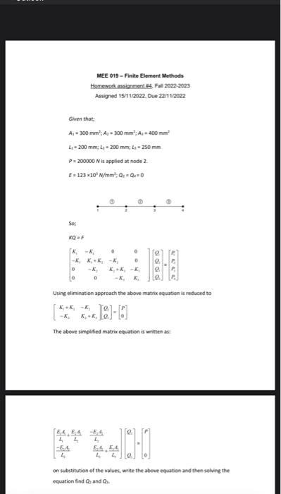 MEE 019 - Finite Element Methods Homework assignment | Chegg.com