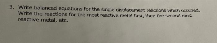 Solved *grade 11 chemistry, single displacement reactions* | Chegg.com