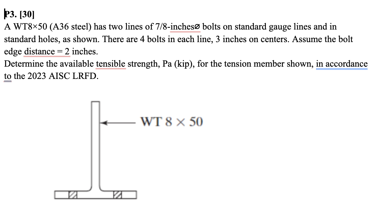 Solved A WT8 ×50 (A36 ﻿steel) ﻿has two lines of 78 ﻿inches | Chegg.com
