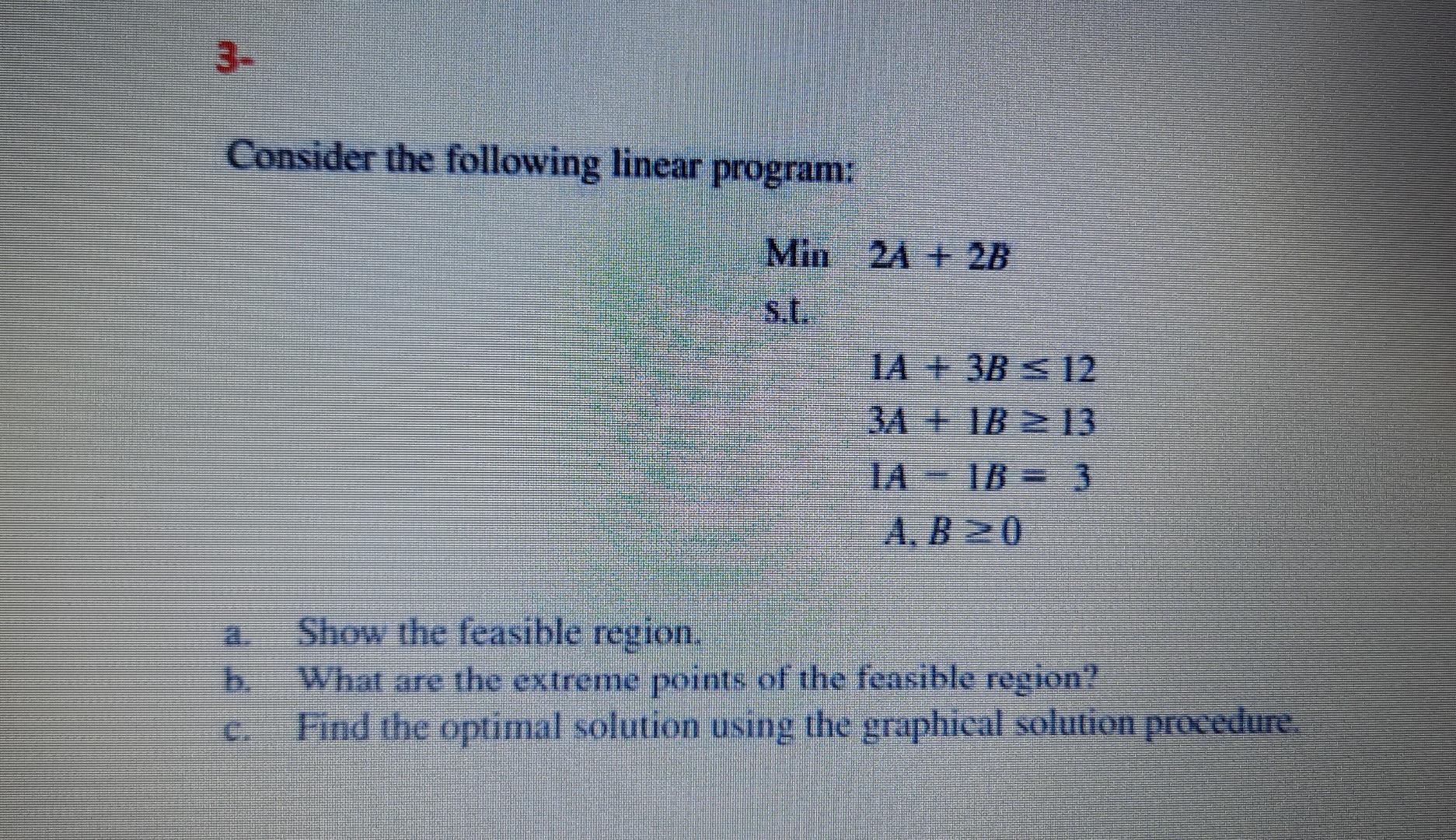 Solved Consider the following linear program: Min MAMA + 2B | Chegg.com
