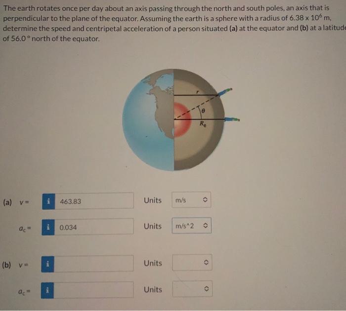 Solved The earth rotates once per day about an axis passing | Chegg.com