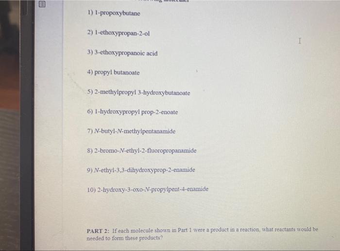 Solved 1) 1-propoxybutane 2) 1-ethoxypropan-2-ol I 3) | Chegg.com