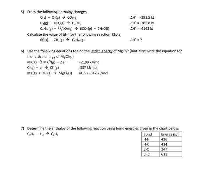 Solved 5) From the following enthalpy changes, C(s)+O2( | Chegg.com