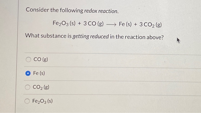 Solved Consider The Following Redox Reaction Fe2o3 S 3