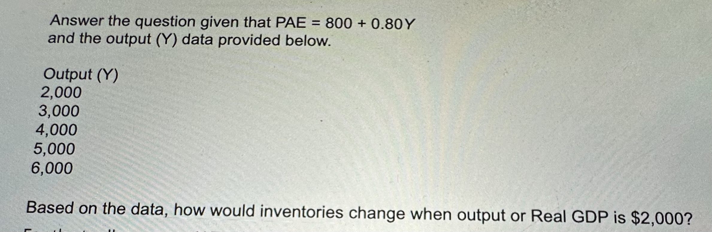 Solved Answer the question given that PAE =800+0.80Y ﻿and | Chegg.com