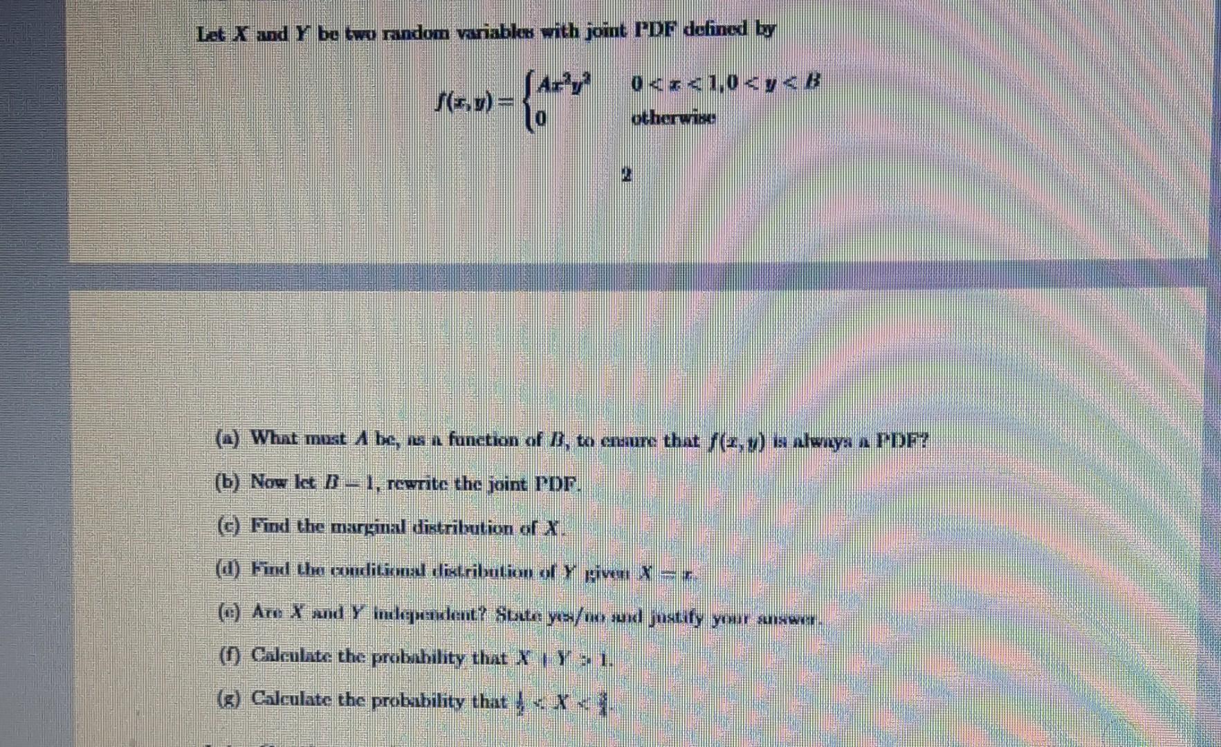 Solved Let X And Y Be Two Randon Variables With Joint Pdf