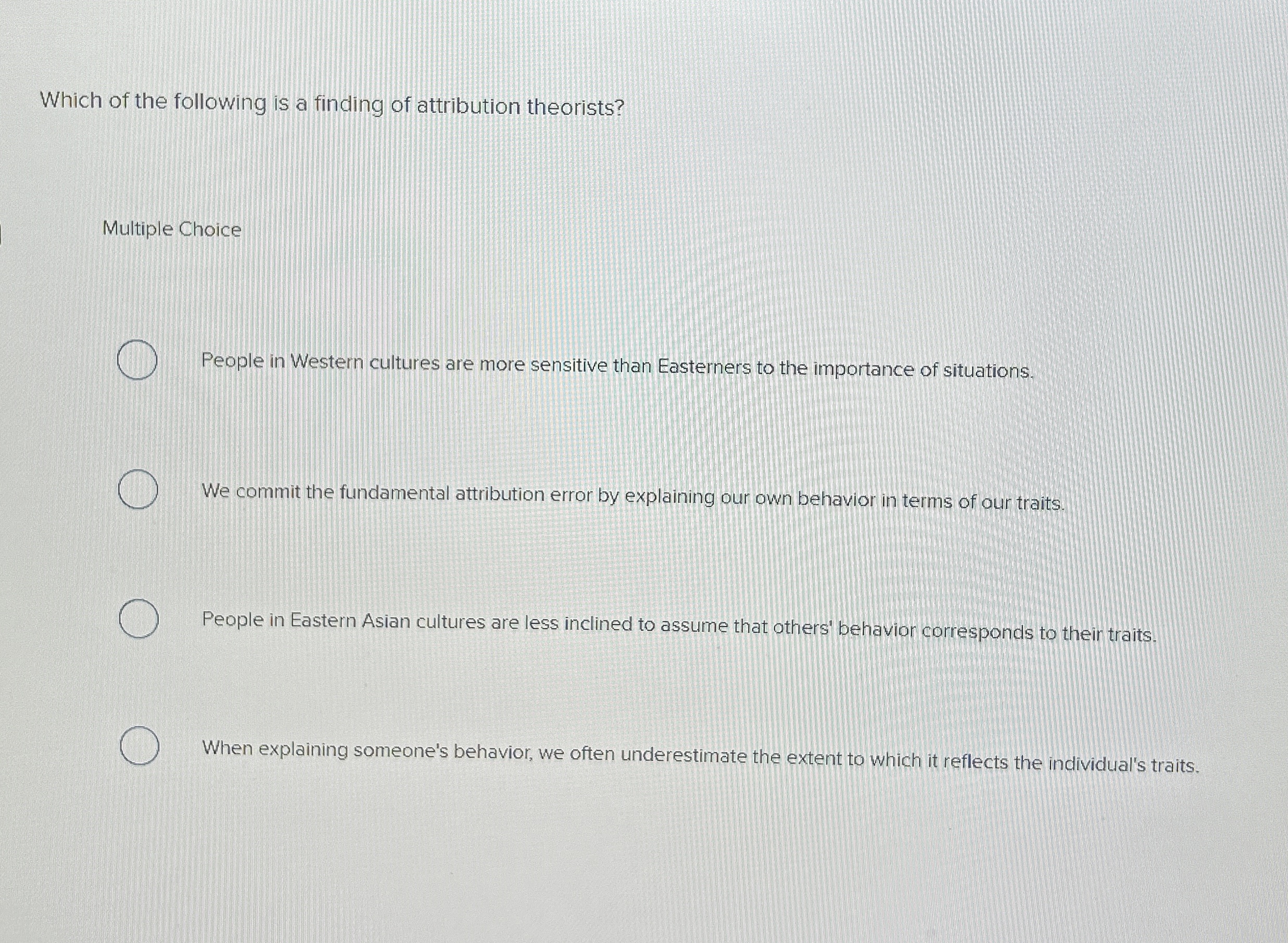 Solved Which of the following is a finding of attribution | Chegg.com