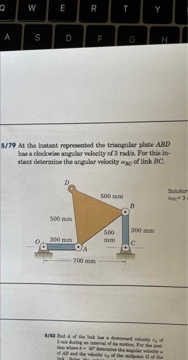 Solved 5/79 At the instant represented the triangular plate | Chegg.com