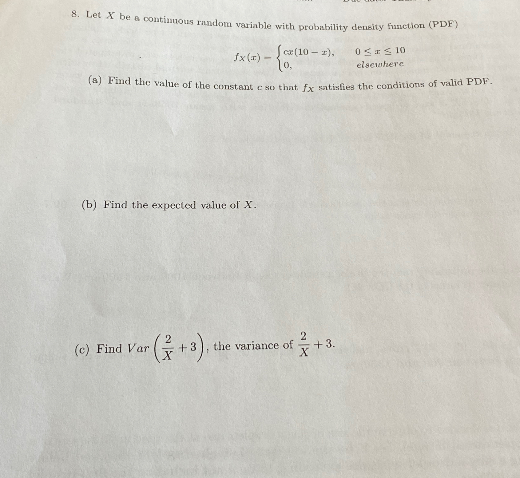 Let x ﻿be a continuous random variable with | Chegg.com