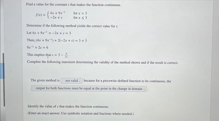 Solved Find a value for the constant c that makes the | Chegg.com