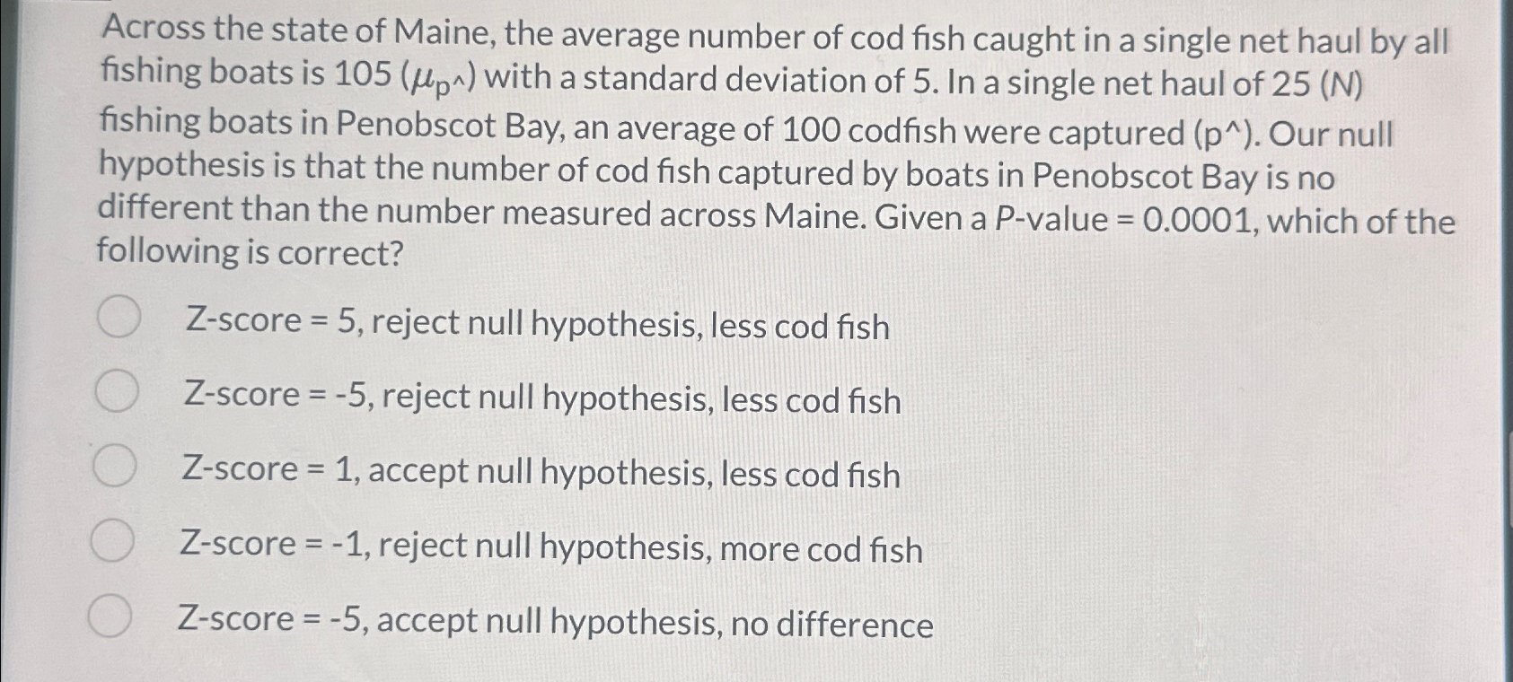 Solved Across the state of Maine, the average number of cod | Chegg.com