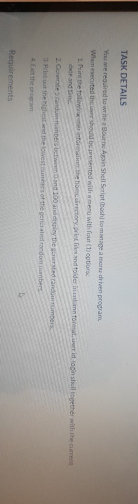 Solved TASK DETAILS You are required to write a Bourne Again | Chegg.com