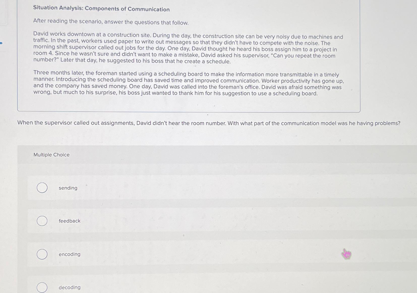 Solved Situation Analysis: Components of CommunicationAfter | Chegg.com
