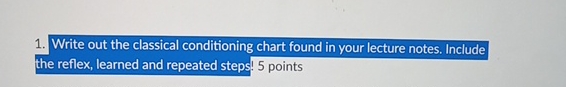 Solved Write out the classical conditioning chart found in | Chegg.com