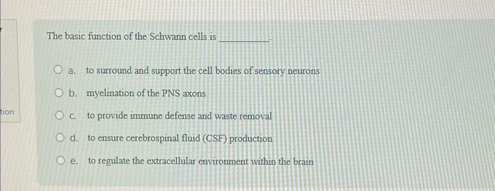 Solved The basic function of the Schwann cells is q,a. ﻿to | Chegg.com