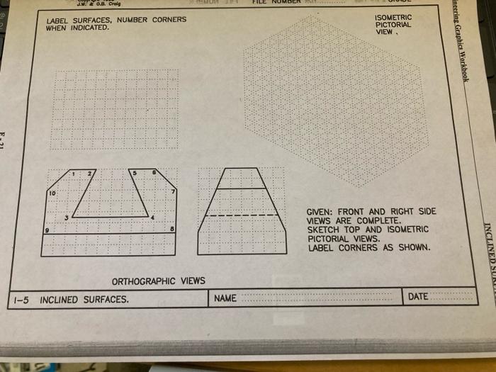 Solved LABEL SURFACES, NUMBER CORNERS WHEN INDICATED. | Chegg.com