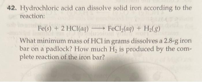 Solved 2. Hydrochloric acid can dissolve solid iron | Chegg.com