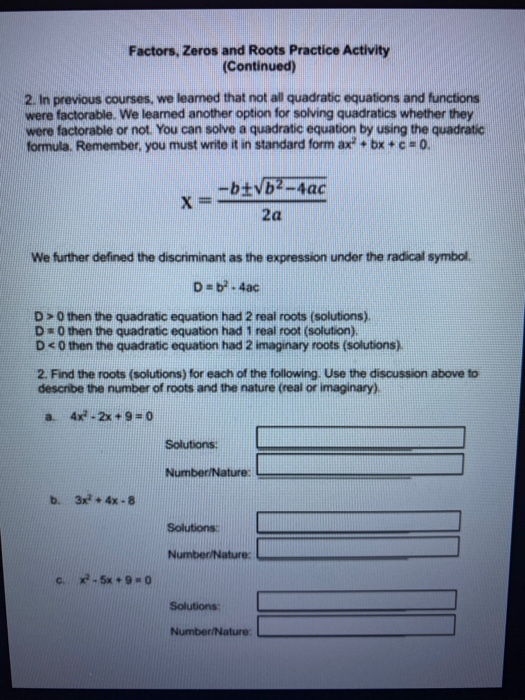 Solved Factors, Zeros and Roots Practice Activity | Chegg.com
