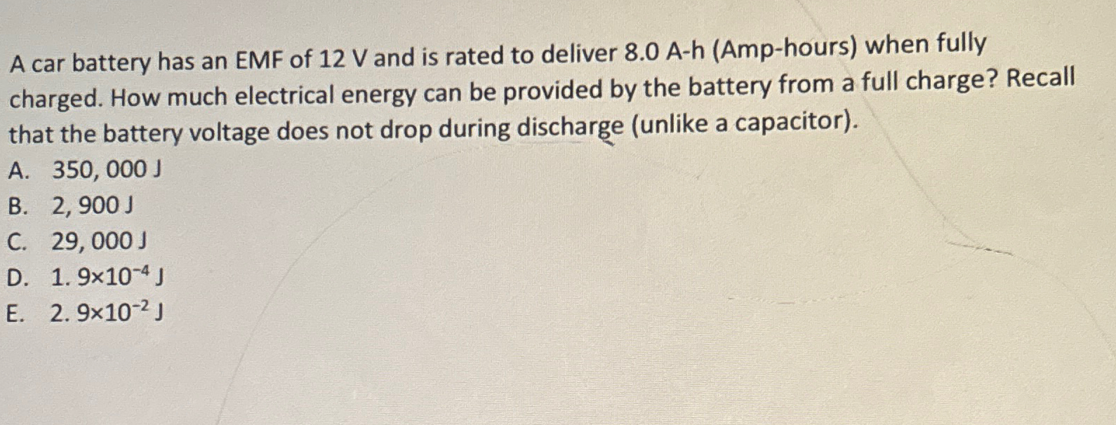 Solved A car battery has an EMF of 12V ﻿and is rated to | Chegg.com