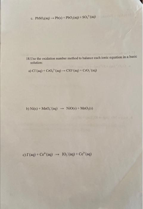 Solved c. PbSO4(aq)→Pb(s)+PbO2(aq)+SO42−(aq) 18. Use the | Chegg.com