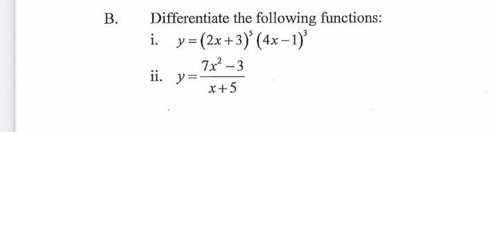 Solved B. ﻿Differentiate the following | Chegg.com