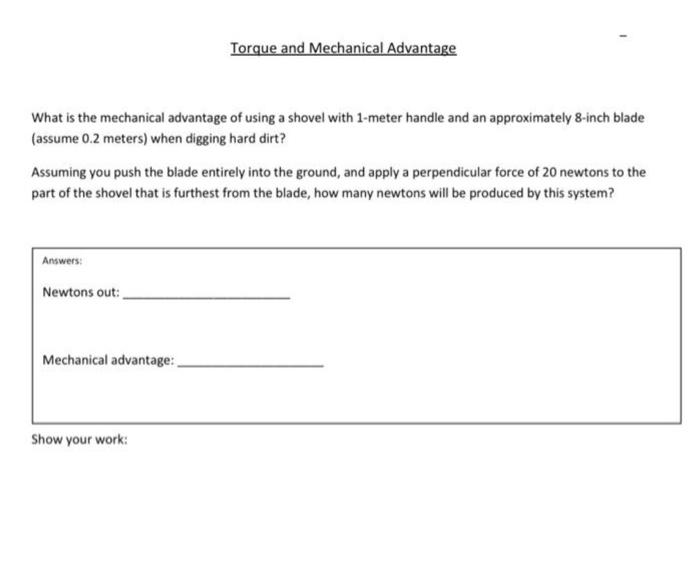 Solved Torque and Mechanical Advantage What is the | Chegg.com