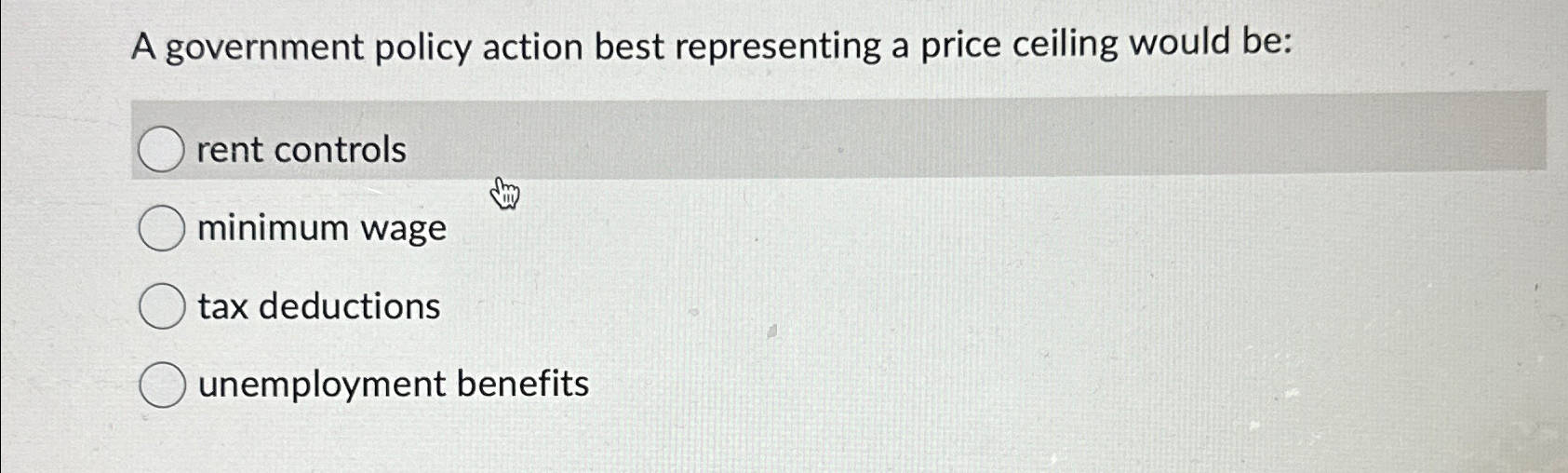 Solved A government policy action best representing a price | Chegg.com