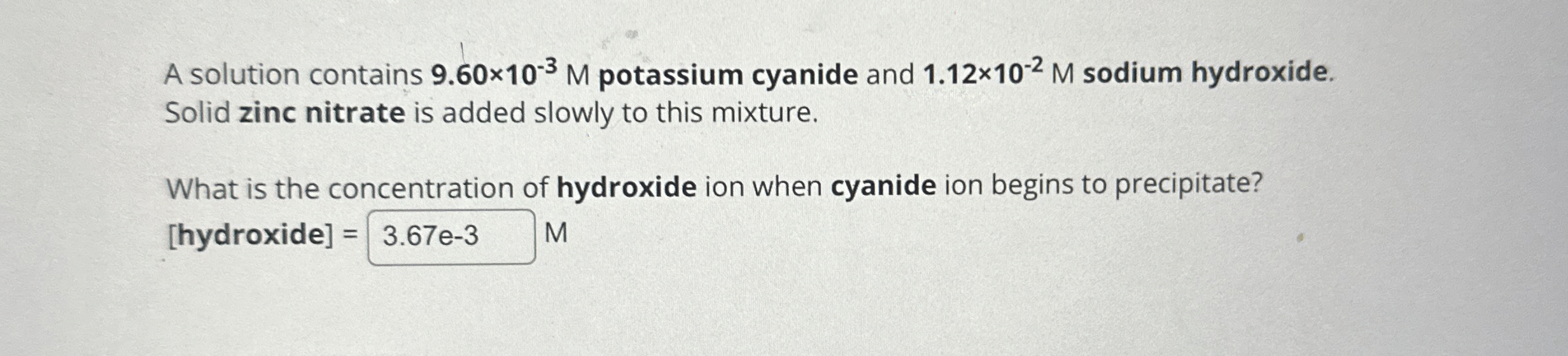 Solved A solution contains 9.60×10-3M ﻿potassium cyanide and | Chegg.com